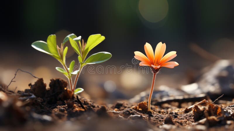 Two Small Plants Growing Out of the Ground Stock Illustration ...
