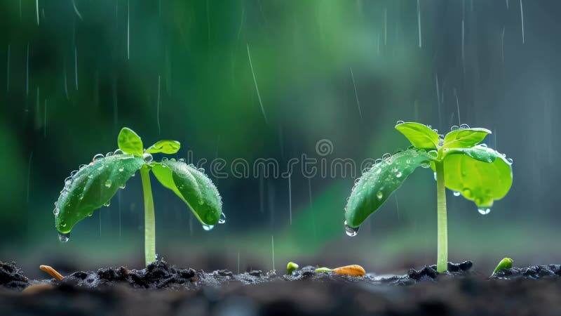 Two Small Plants are Growing in the Rain Stock Footage - Video of ...