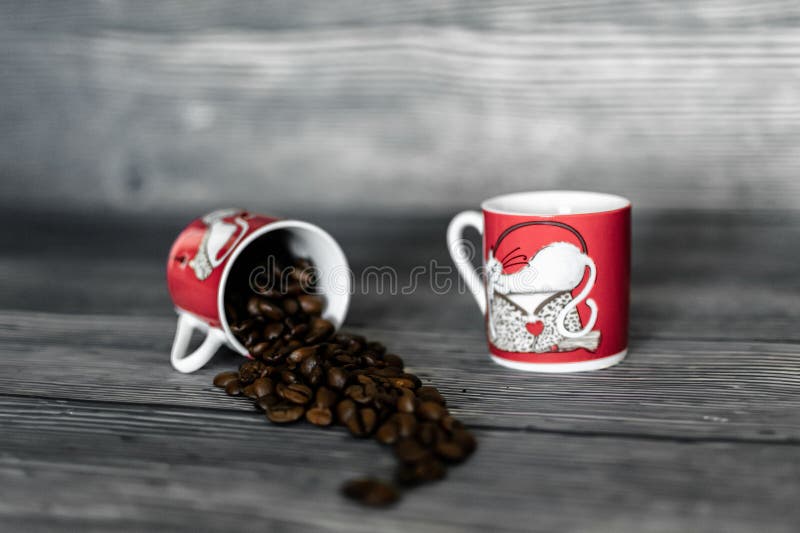 Two Small Red Coffee Cups on a Dark Background Stock Photo - Image of ...