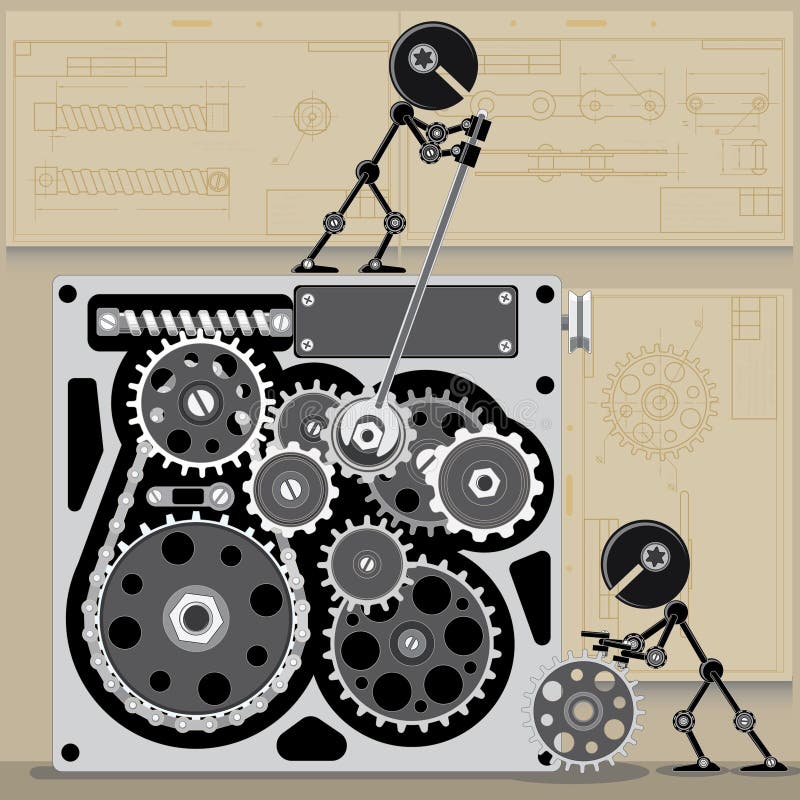 Two Small Robot Repair Mechanism Stock Illustration - Illustration of ...
