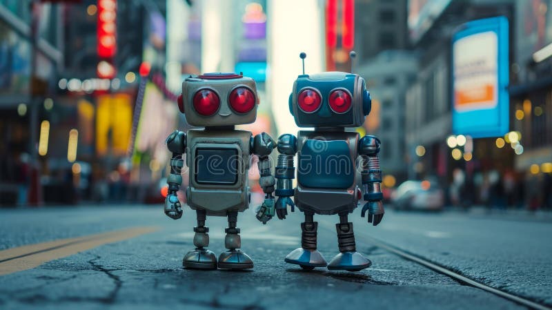 Robots Walking in Futuristic Hallway Stock Photo - Image of future ...