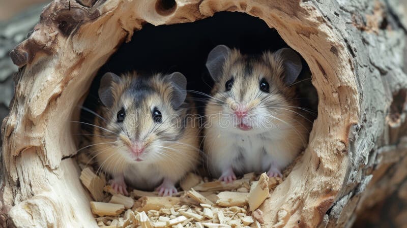 Two Small Rodents are Sitting in a Hollow Log, AI Stock Image - Image ...