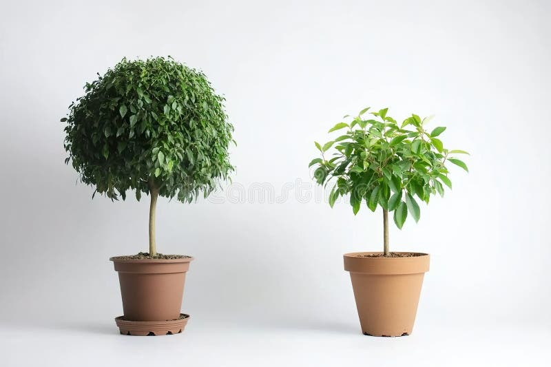 Two Small Trees of Different Species, Leafy and with Green Leaves Stock ...