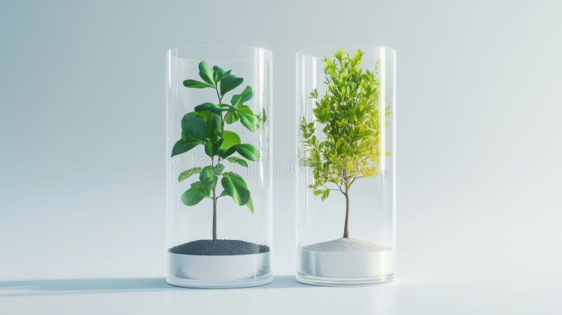 Two Small Trees in Glass Containers Showcasing Modern Indoor Plant ...