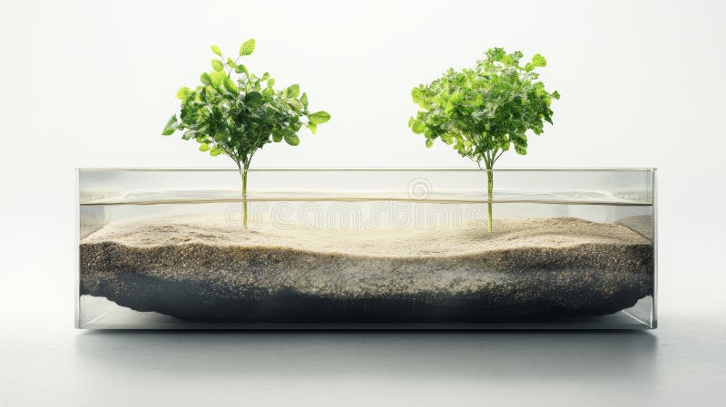 Two Small Trees Growing on a Patch of Earth, Enclosed in a Transparent ...
