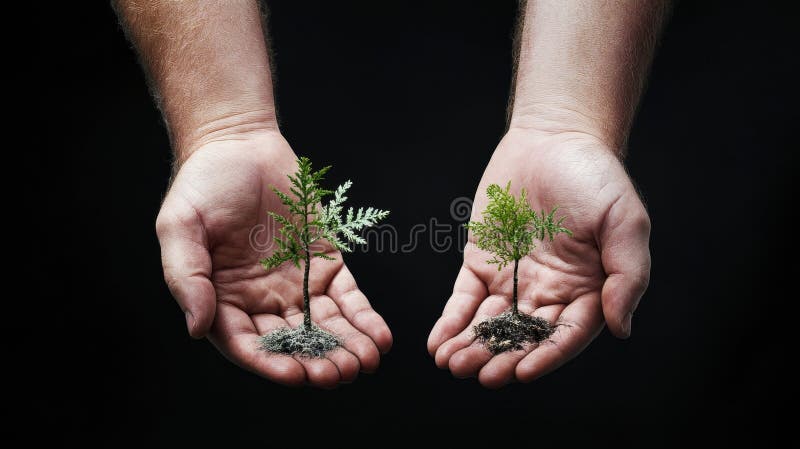 Two Small Trees in Hands Representing Growth New Life Growth Nurture ...