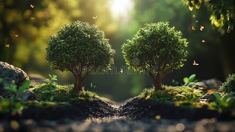 Two Small Trees in a Magical Forest Setting Stock Photo - Image of calm ...