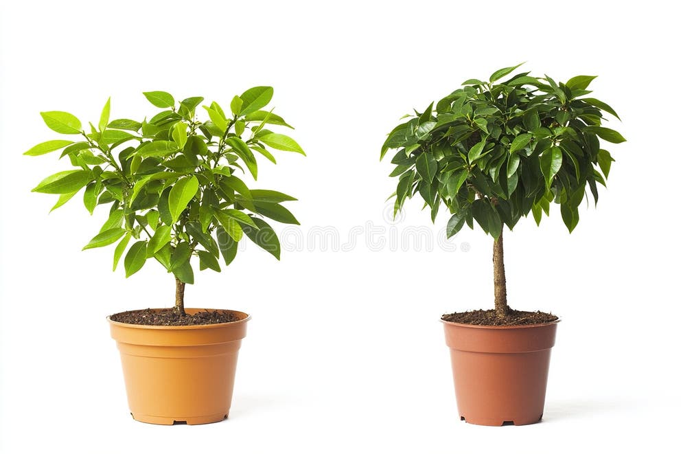 Two Small Trees Placed in Two Plastic Pots Stock Illustration ...