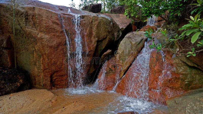 Two Small Waterfalls Flowing from Large Natural Rocks Stock Photo ...