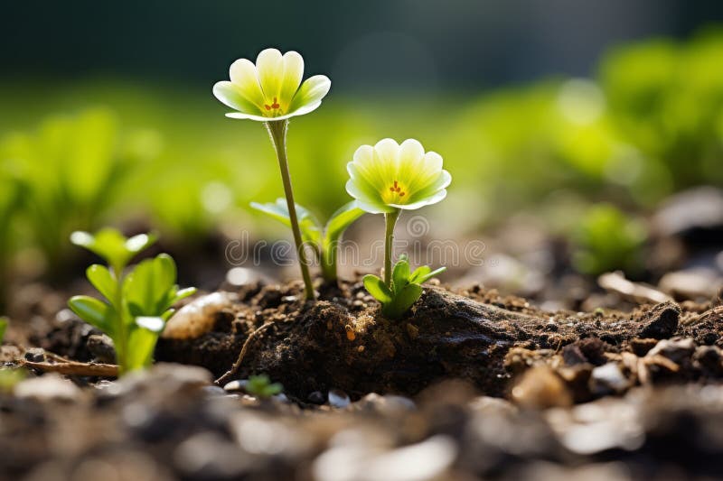Two Small White Flowers Growing Out of the Ground Stock Illustration ...