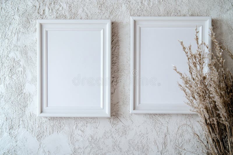 Two Small White Frames Sit on the Edge of a Wall, Ready for Photos or ...