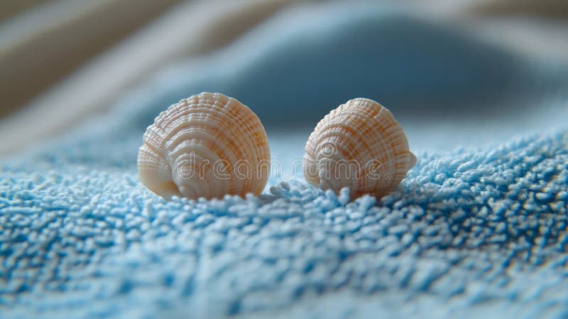 Two Small White Seashells on Light Blue Textured Background Stock ...