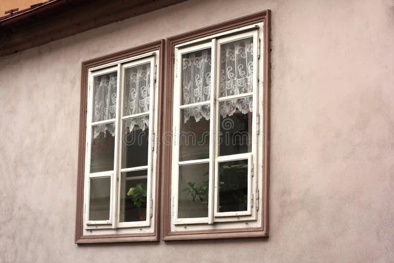 Two small windows stock photo. Image of curtain, frame - 96527688