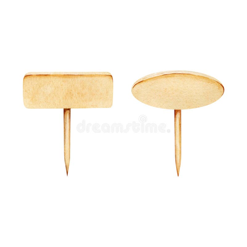 Two Small Wooden Information Labels. Round and Rectangular Empty Picker ...