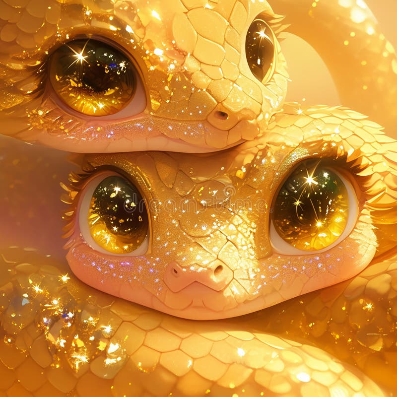 Two Small, Yellow Creatures with Big Eyes, One of Which is a Snake. the ...