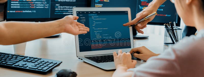Two Smart Computer Engineers Working Together To Solve Program Code. Burgeoning. Stock Photo ...