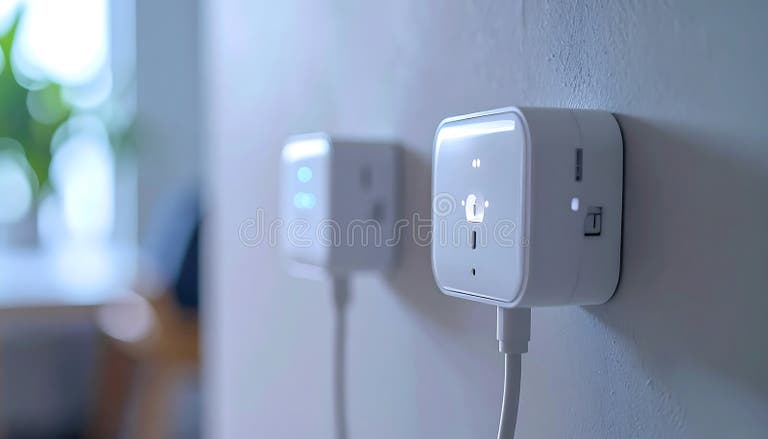 Two Smart Home Devices Plugged into a Wall Socket. the Image Showcases ...