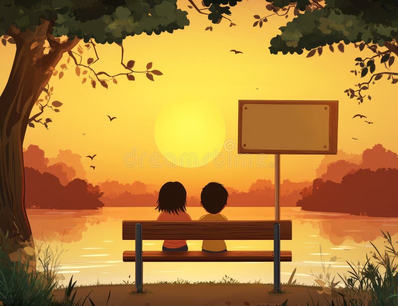 Two Smart Kids Read a Book on a Chair in a Natural Setting in this ...