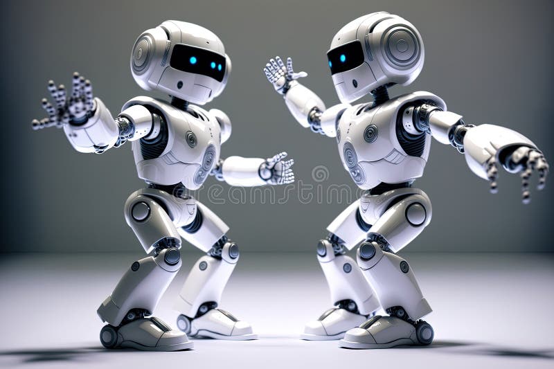 Two Smart Robot Dancing. Focus on Near the Robot Stock Illustration ...