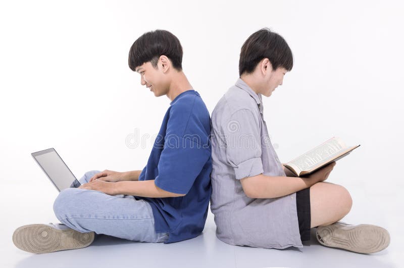 Two Smart Teenager Student Boys Sitting Together Stock Image - Image of ...