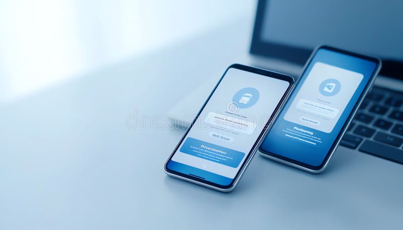 Two Smartphone Devices Displaying Authentication Screens on a Workspace ...