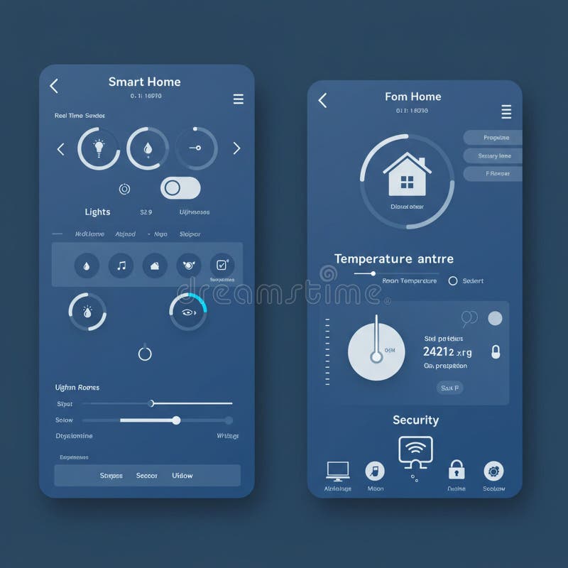 Two Smartphone Screens Display a Smart Home Interface. the Left Screen ...