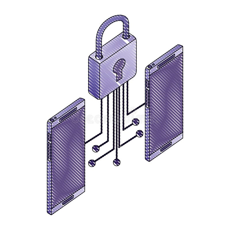Two Smartphone Security Padlock Connected Stock Illustration ...