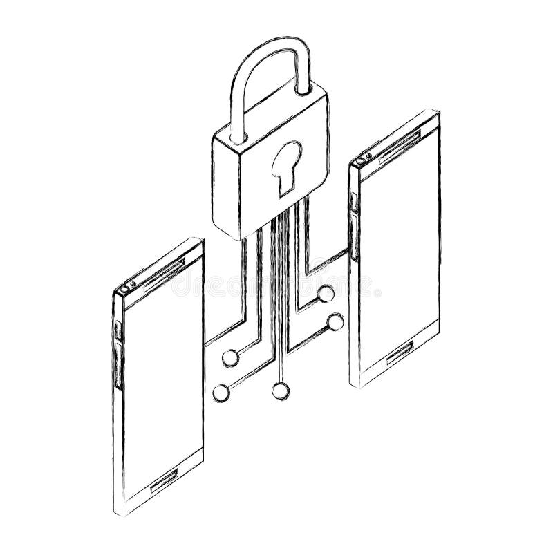 Two Smartphone Security Padlock Connected Stock Illustration ...