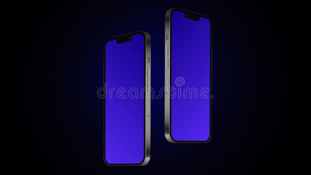 Two Smartphones in Diagonal Angle. Editable Dark Mockup Stock Vector ...