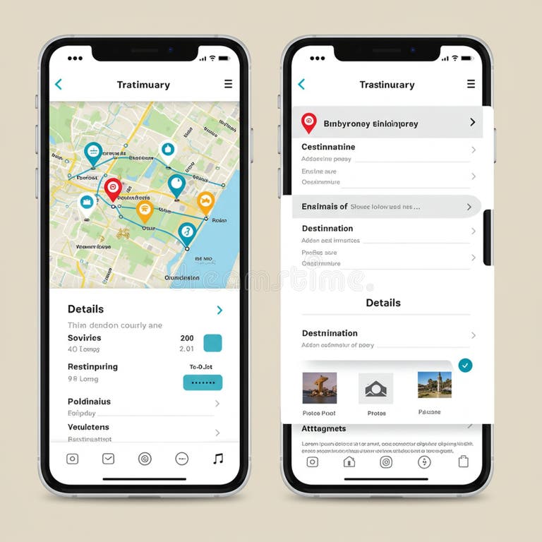 Two Smartphones Display a Navigation App Interface. the Left Screen ...