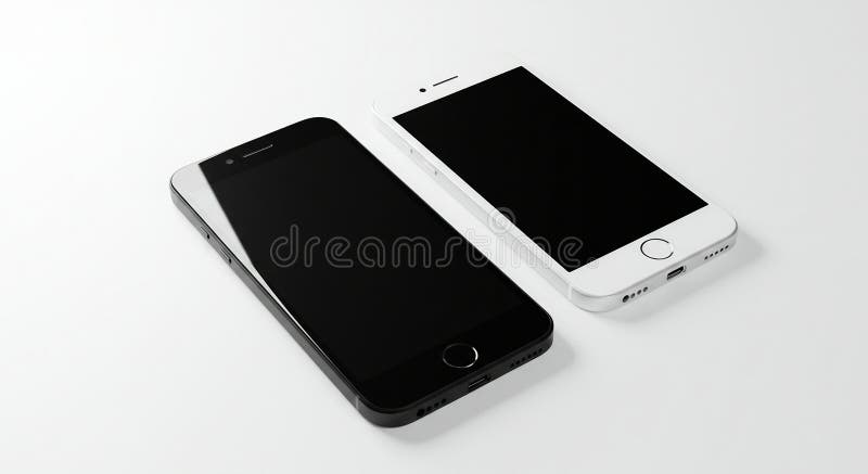 Two Smartphones Displayed on a White Surface, One Black and One White ...