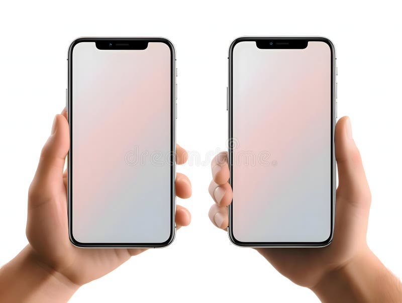 Two Smartphones Held in Hands, Mockup Display, Technology Presentation ...
