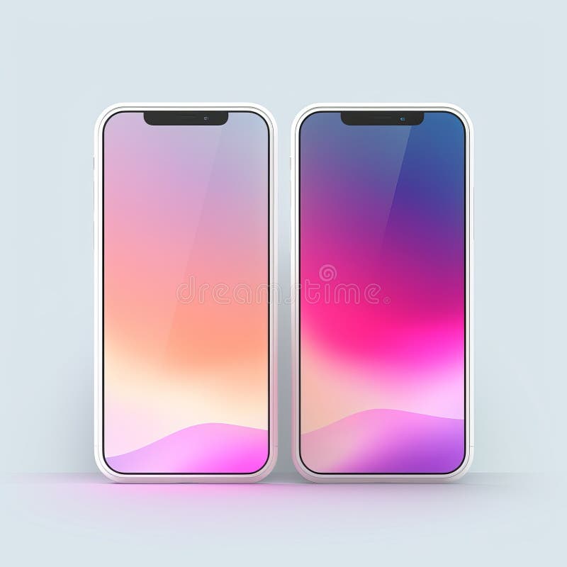 Two Smartphones with Pink Gradient Background on Grey Paper Stock ...