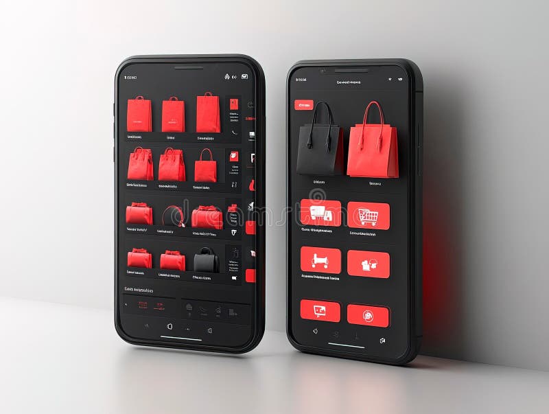 Two Smartphones Show a Colorful Shopping App Interface on a Light Grey ...