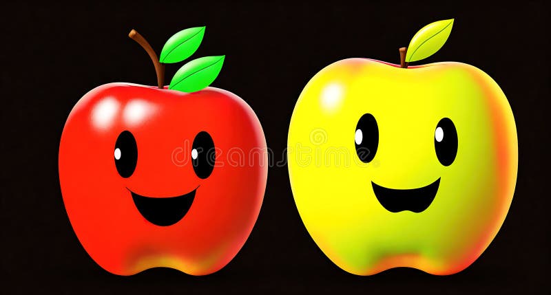 Two Smiling Apples, One Red and One Green. Stock Photo - Image of ...
