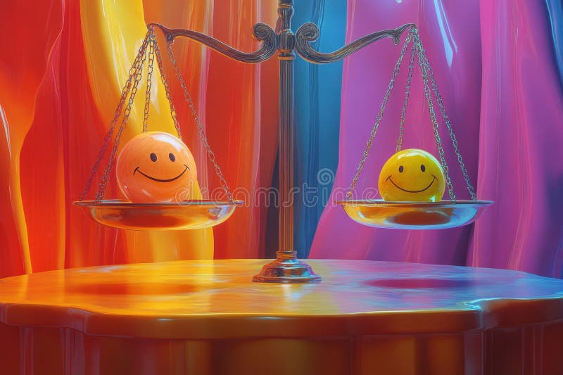 Two Smiling Balls on a Scale, One on the Left and One on the Right ...