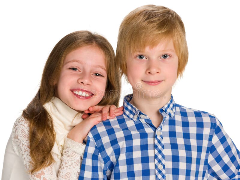 Two Smiling Children on the White Background Stock Photo - Image of ...