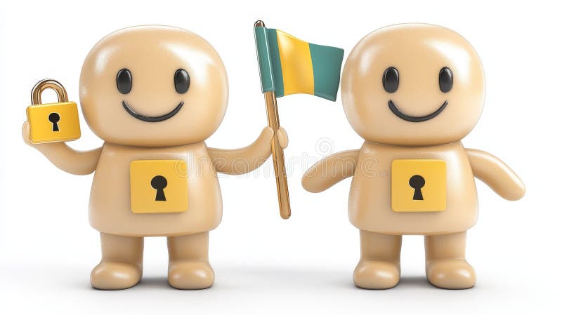 Two Smiling Clay Figurines Holding Small Security Padlocks Symbolizing ...