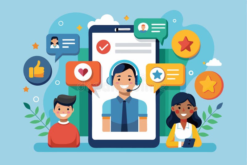 Two Smiling Customers Engage in a Helpful Conversation with a Friendly ...