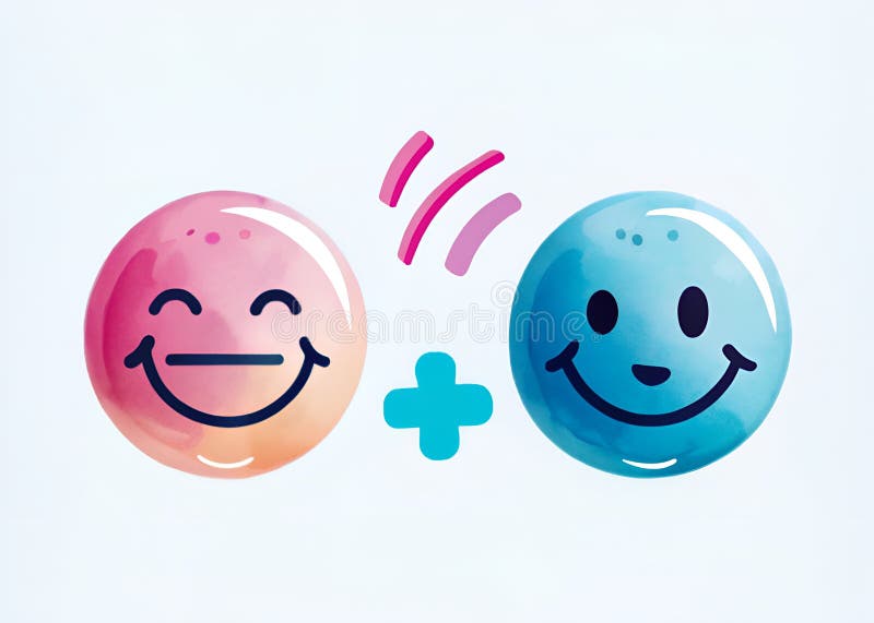 Two Smiling Faces with a Plus Sign in the Middle Stock Illustration ...