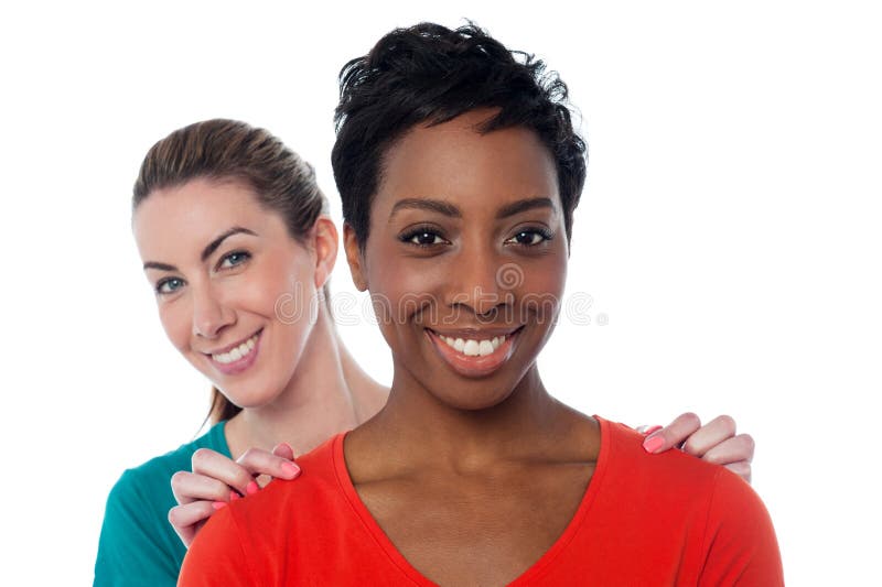 Two Smiling Friends Facing Camera Stock Image - Image of caucasian ...