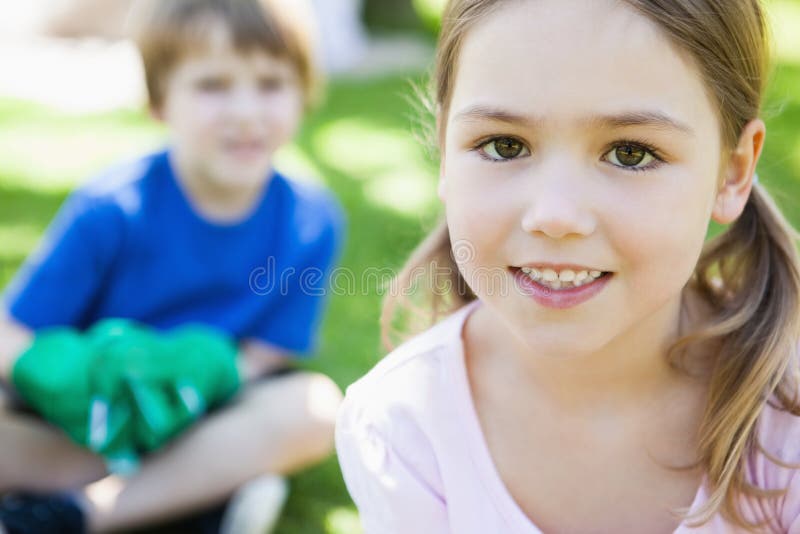 Two Smiling Kids at the Park Stock Photo - Image of sibling, focus ...