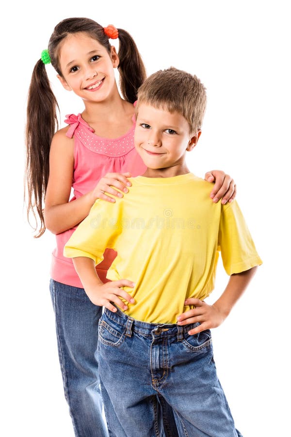 Two Smiling Kids Standing Together Stock Image - Image of smiling ...