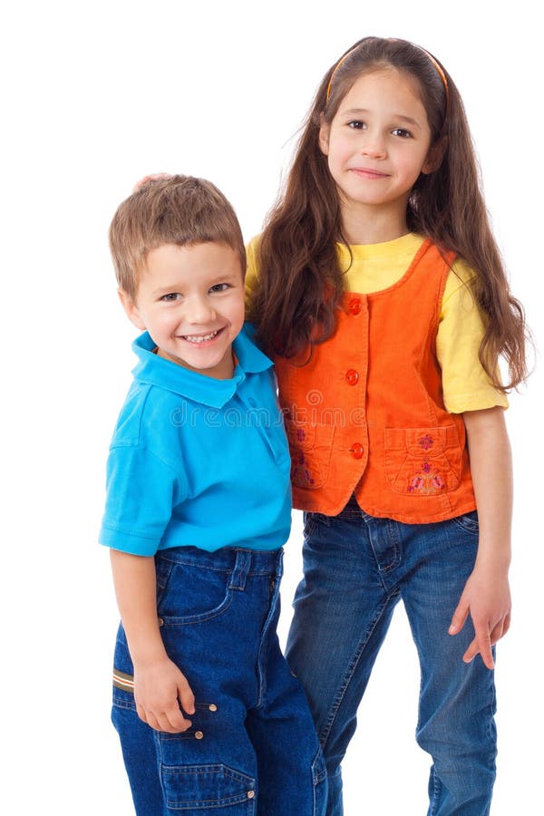 Two Smiling Little Children Standing Together Stock Image - Image of ...
