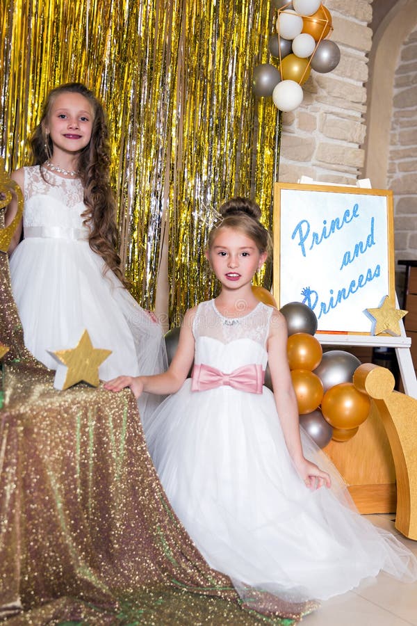 Two Charming Princesses at Birthday Celebration Stock Image - Image of ...