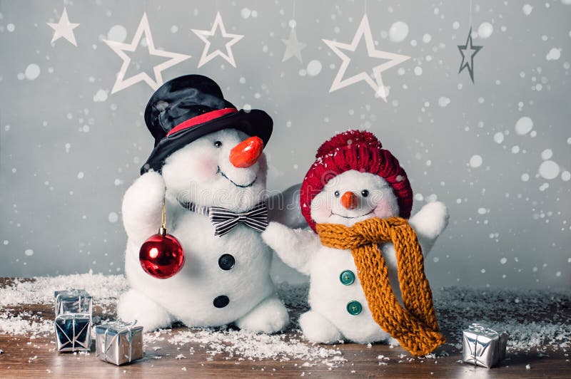 Two Smiling Snowmen Friends in the Snow Stock Image - Image of still ...