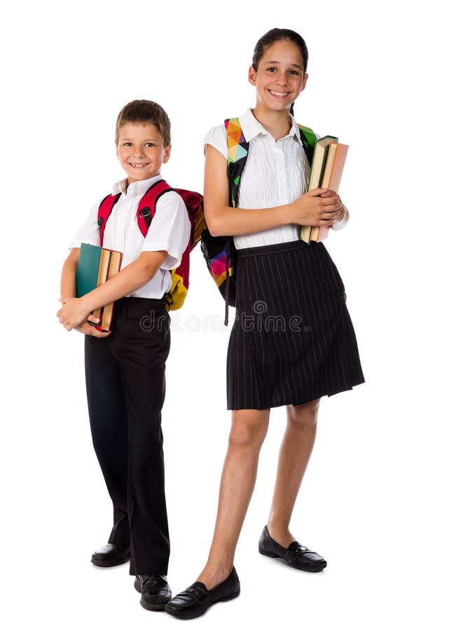 Two Smiling Students Standing with Books in Hands Stock Image - Image ...