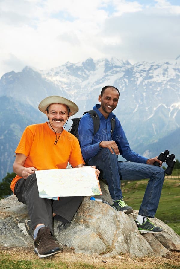 Two Smiling Tourist Hiker in India Mountains Stock Image - Image of ...