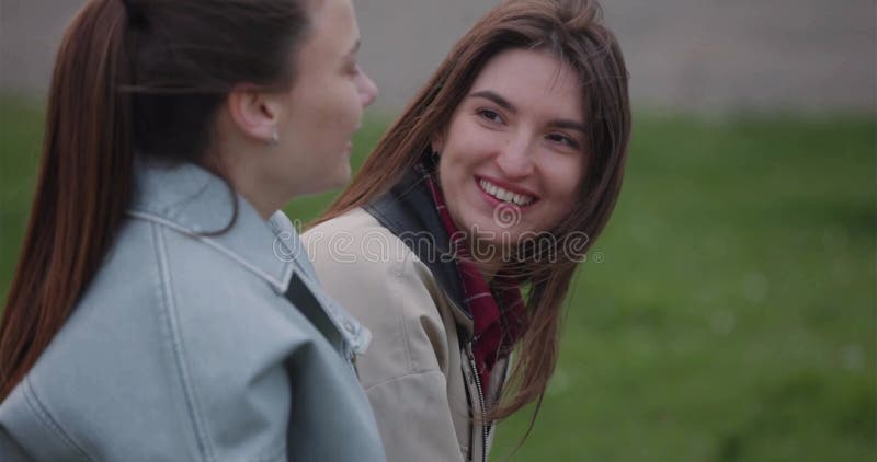 Two Smiling Women Talking at the Nature, Slow Motion Stock Video ...