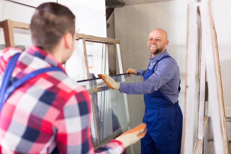 Two Smiling Workmen at Factory Stock Photo - Image of industry, russian ...